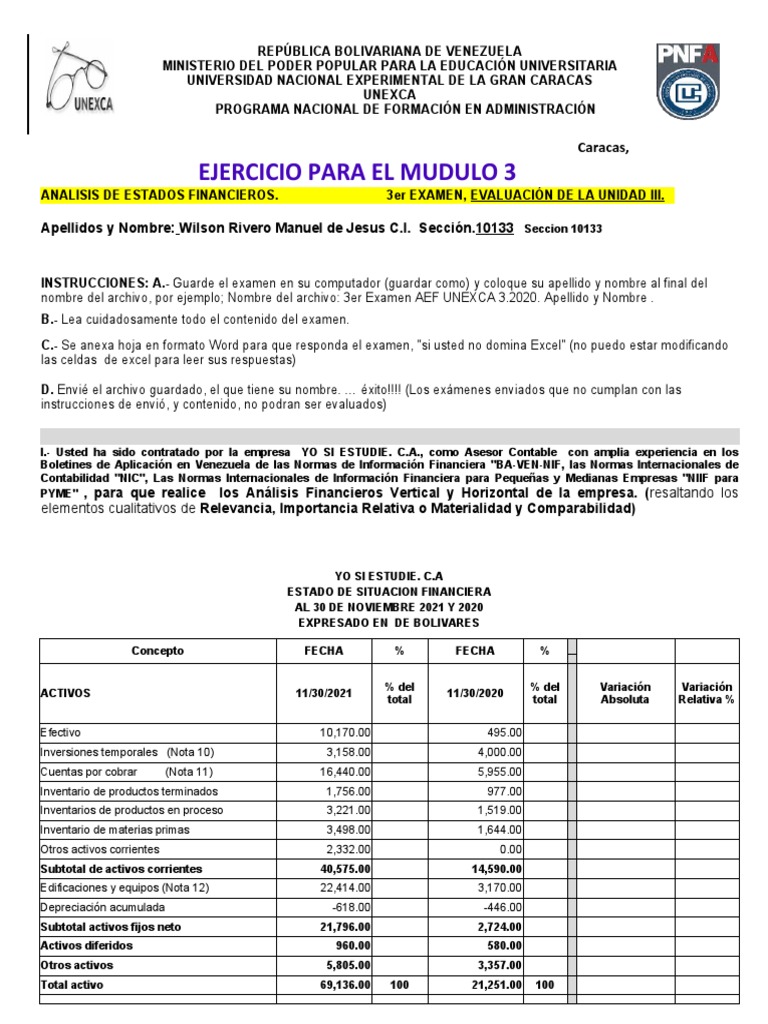 1er Ejercicio para El Modulo 3.3-2021 | Descargar gratis PDF | normas internacionales de ...
