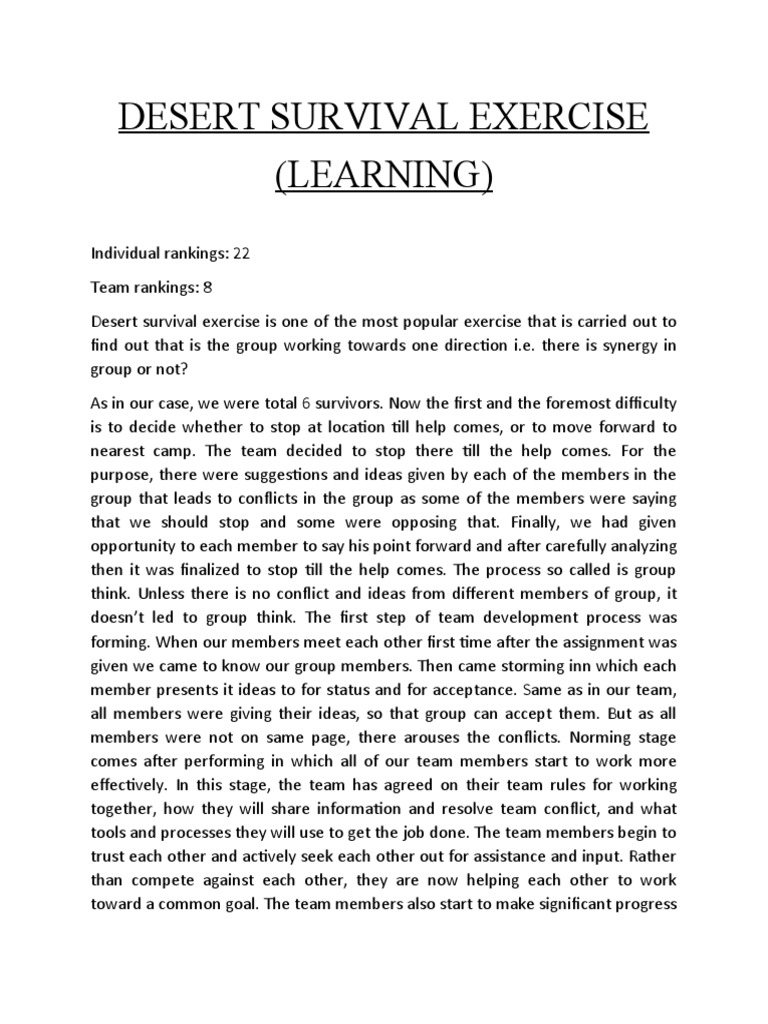 Desert Survival Team Building Insights | PDF | Goal | Communication