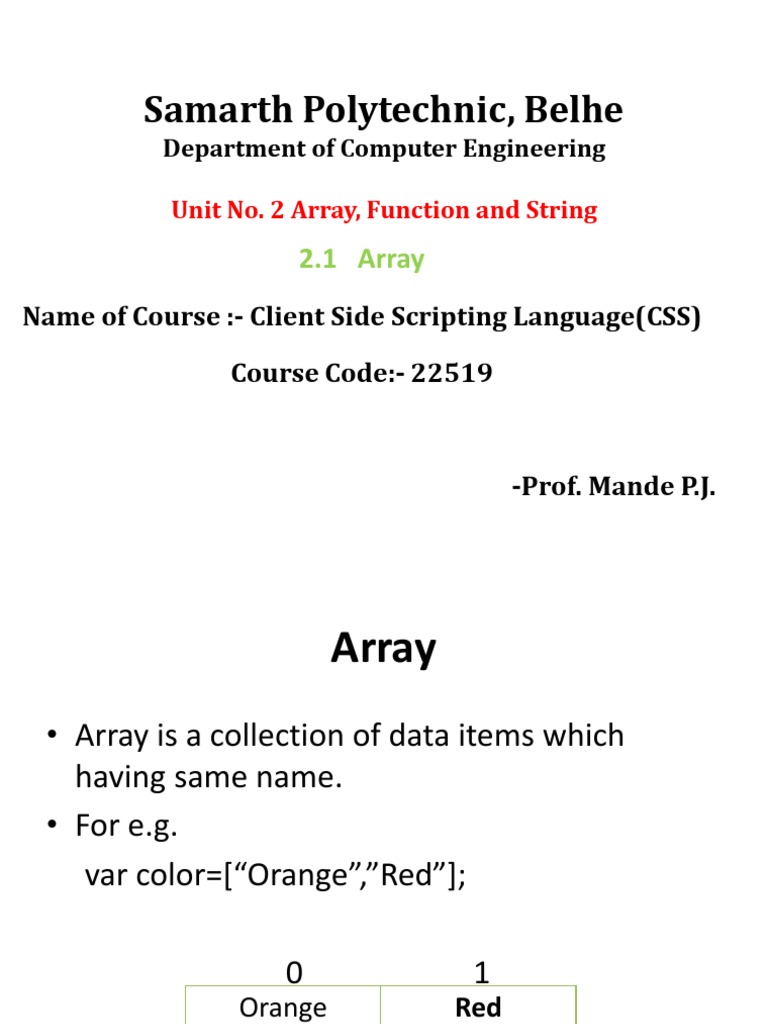Samarth Polytechnic, Belhe: 2.1 Array | PDF | Array Data Type | Array Data Structure