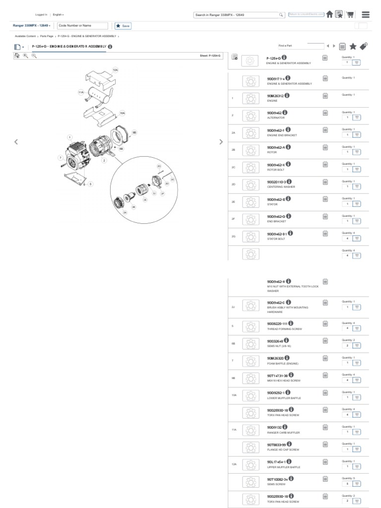 P-1254-g - Engine & Generator Assembly | PDF | Screw | Equipment