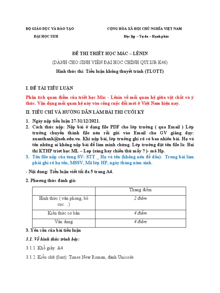 De Thi KTHP Triet ML - Isb | PDF