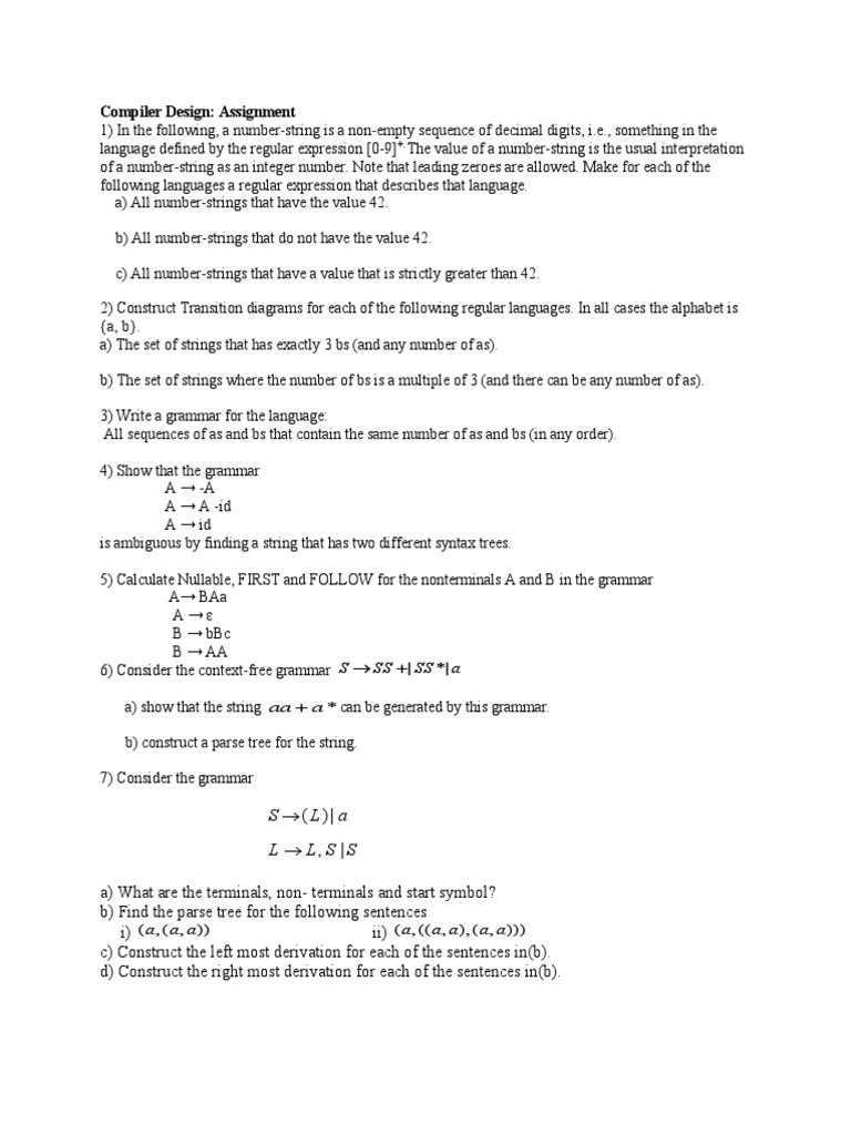 Compiler Design: Assignment: S S L L A L S | PDF