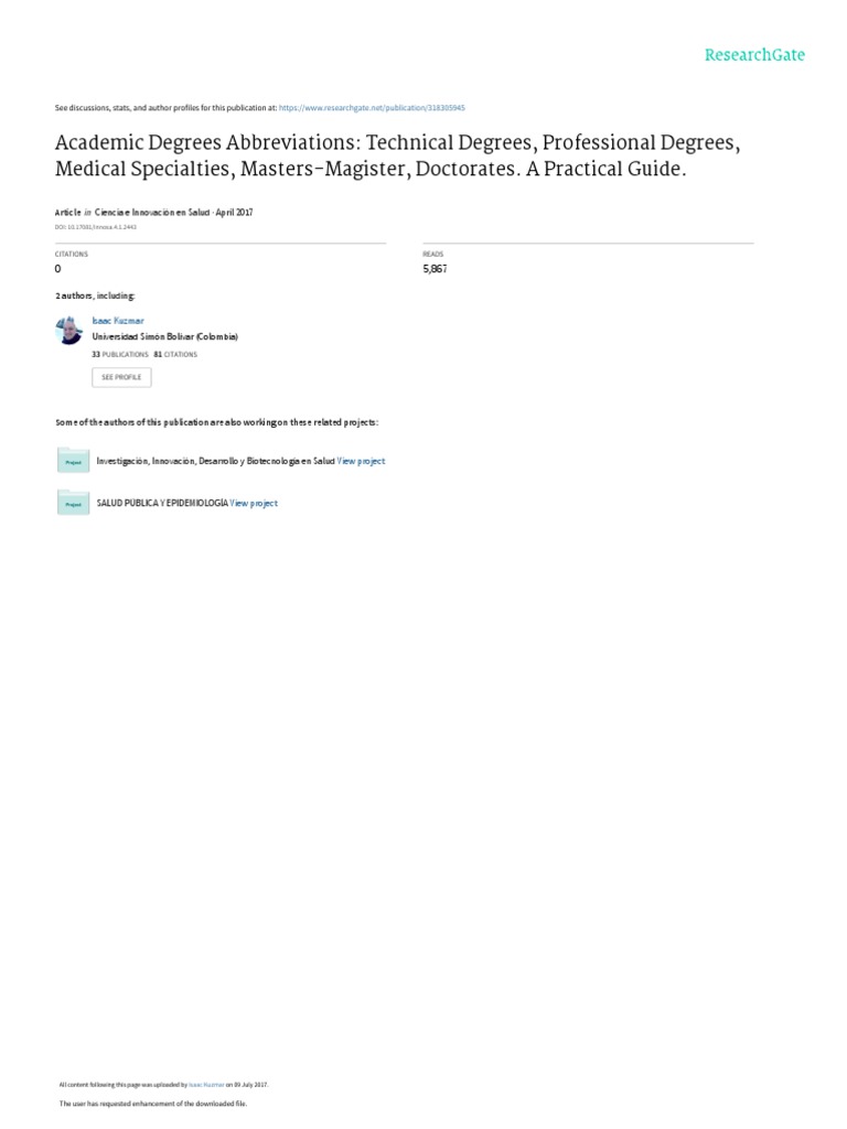 Academic Degrees Abbreviations: Technical Degrees, Professional Degrees, Medical Specialties ...