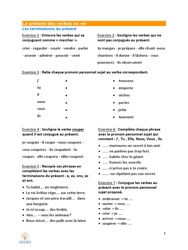 Le Présent Des Verbes Er | PDF | Verbe