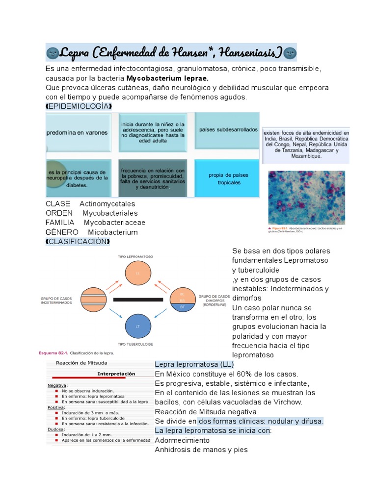 Lepra: Tipos, Síntomas y Epidemiología | PDF | Lepra | Mycobacterium