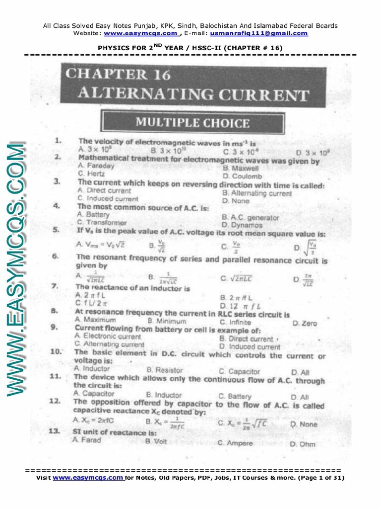 2nd Year Physics Chapter 16 Notes | PDF