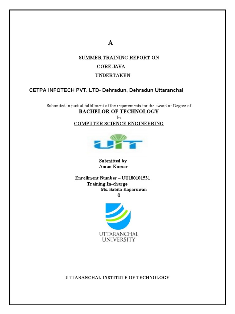 CETPA INFOTECH PVT. LTD-Dehradun, Dehradun Uttaranchal: Summer Training Report On Core Java ...