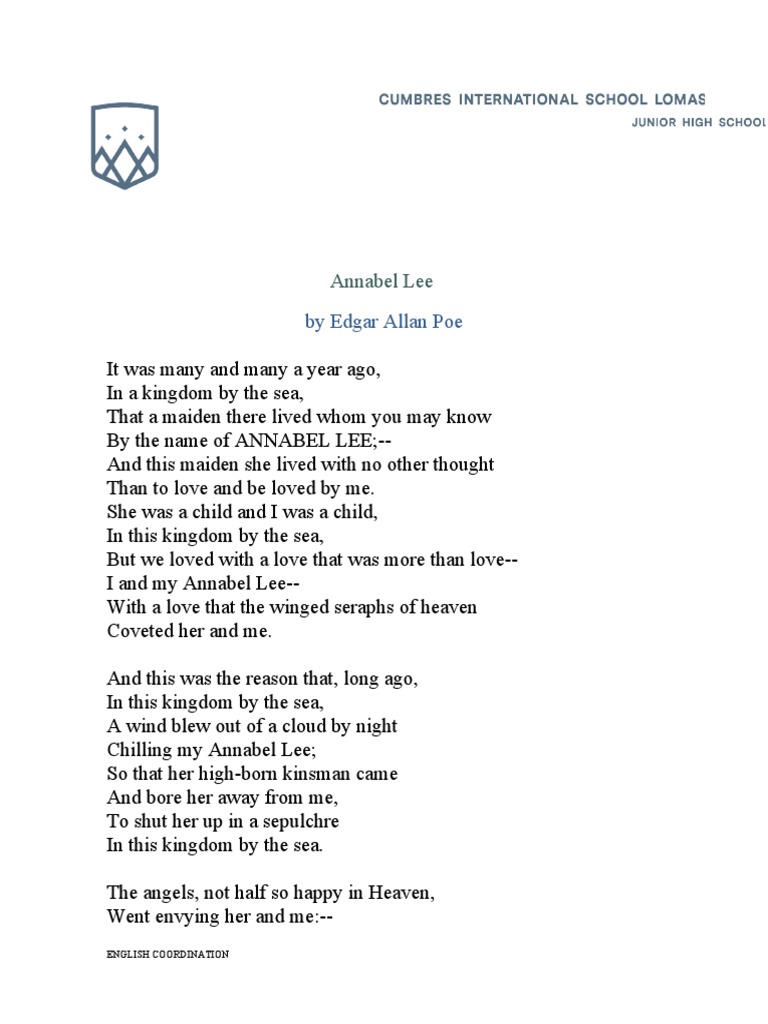 Annabel Lee Poem by Edgar Allan Poe | PDF
