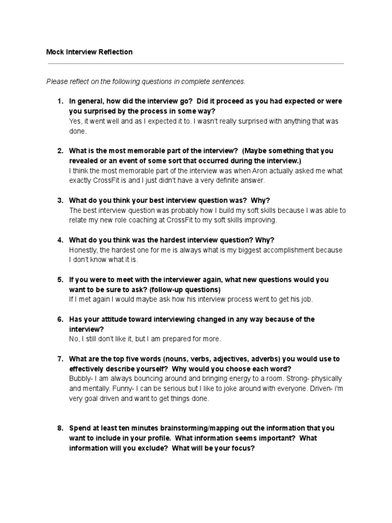 Mock Interview Reflection | PDF