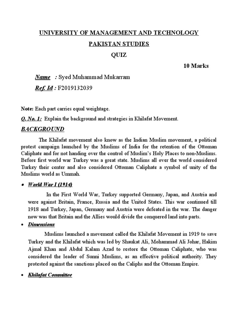 Khilafat Movement: Background and Impact | PDF | Abrahamic Religions | Asia