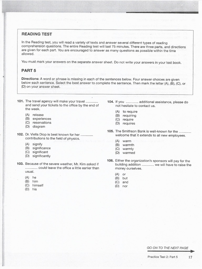 Reading Test Part 5 | PDF