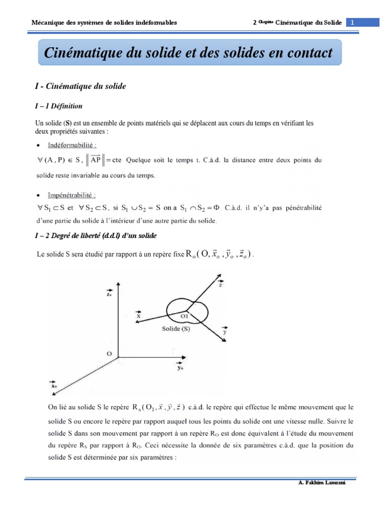 Cinématique des Solides Indéformables | PDF | Cinématique | Mouvement de rotation