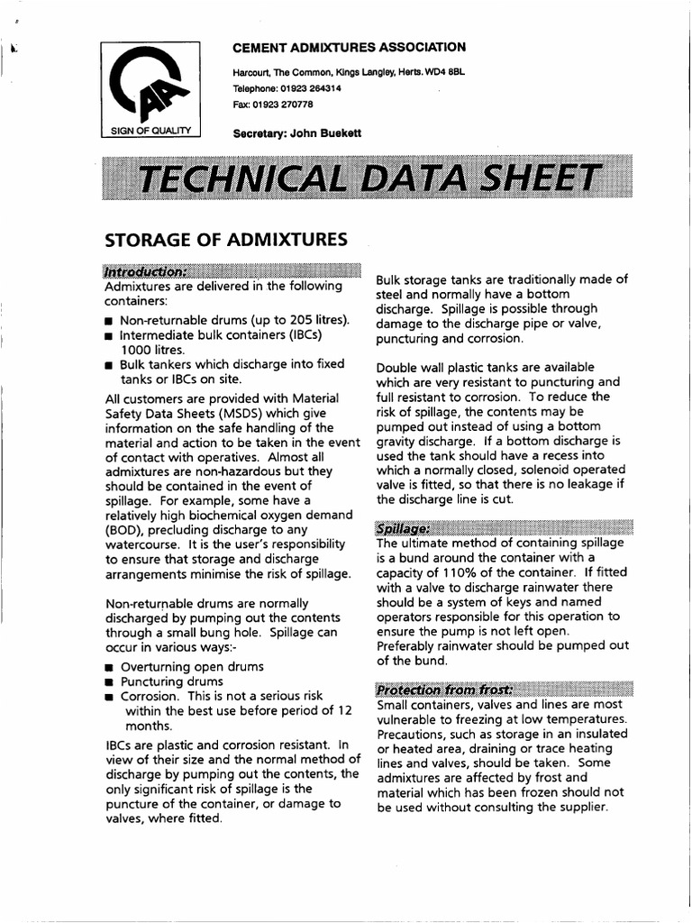 Storage of Admixtures | PDF | Concrete | Building Engineering