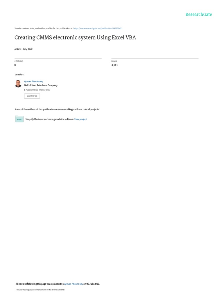 Creating CMMS Electronic System Using Excel VBA: July 2020 | PDF ...