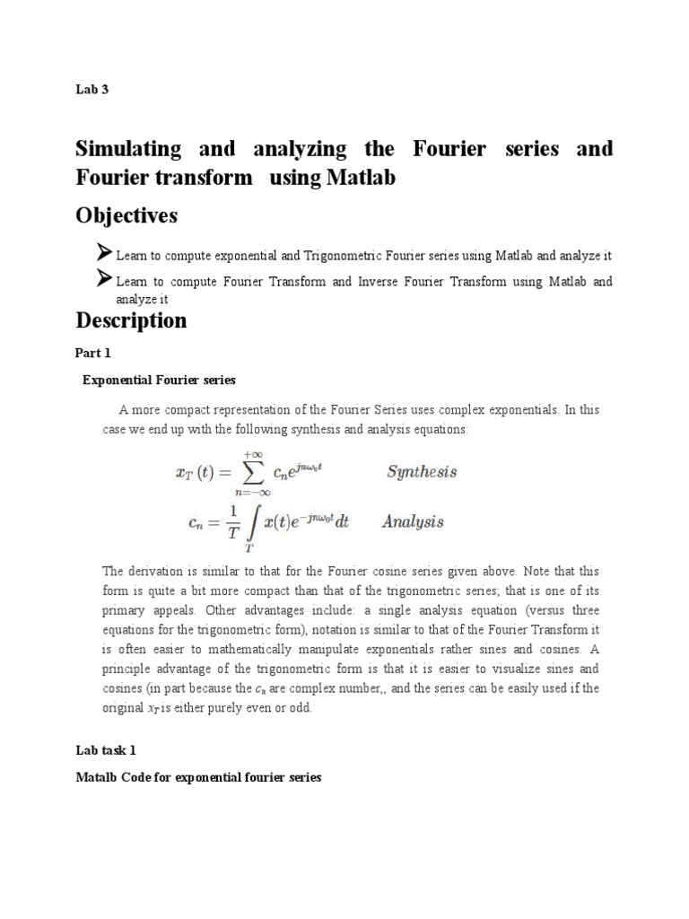 Simulating and Analyzing The Fourier Series and Fourier Transform Using Matlab Objectives | PDF ...