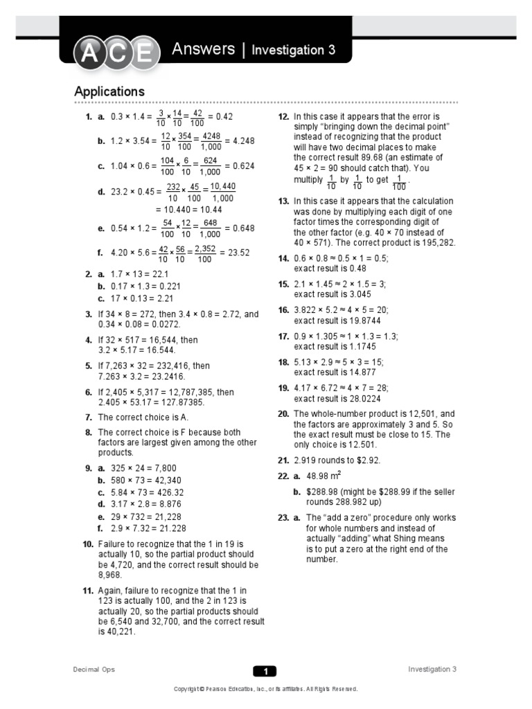 Do Inv. 3 Ace Answer Keys | PDF | Division (Mathematics) | Arithmetic