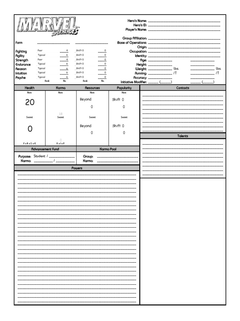 Marvel Character Sheet (Editable) | PDF