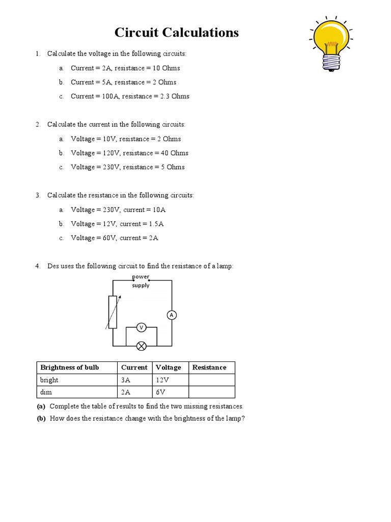 Circuit Voltage, Current, and Resistance Calculations | PDF
