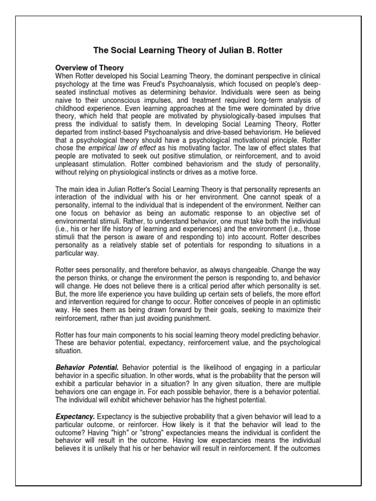 The Social Learning Theory of Julian B. Rotter | PDF | Reinforcement ...