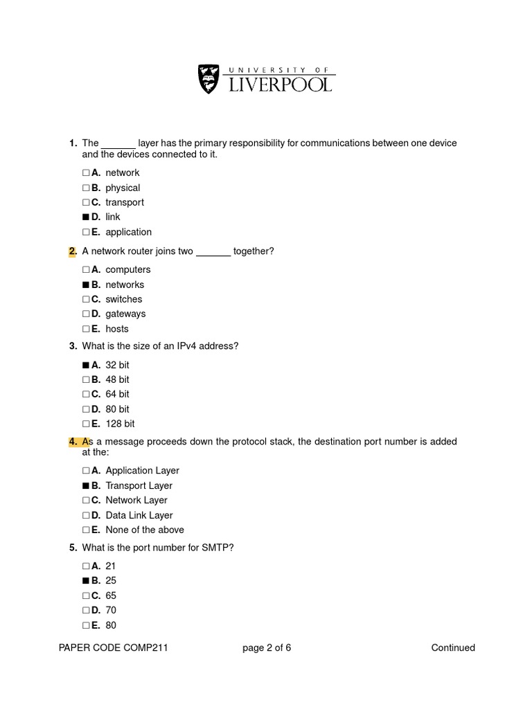 Computer Networks Exam Solution | PDF | Transmission Control Protocol ...