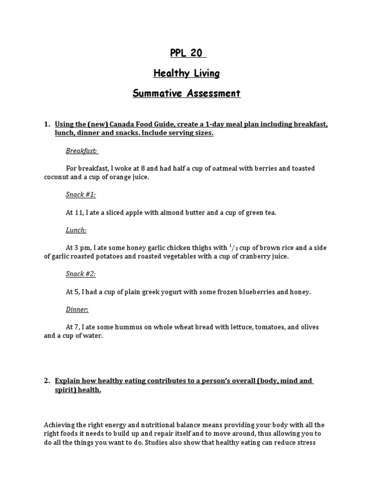 PPL 20 Healthy Living Summative Assessment | PDF | Foods | Healthy Diet