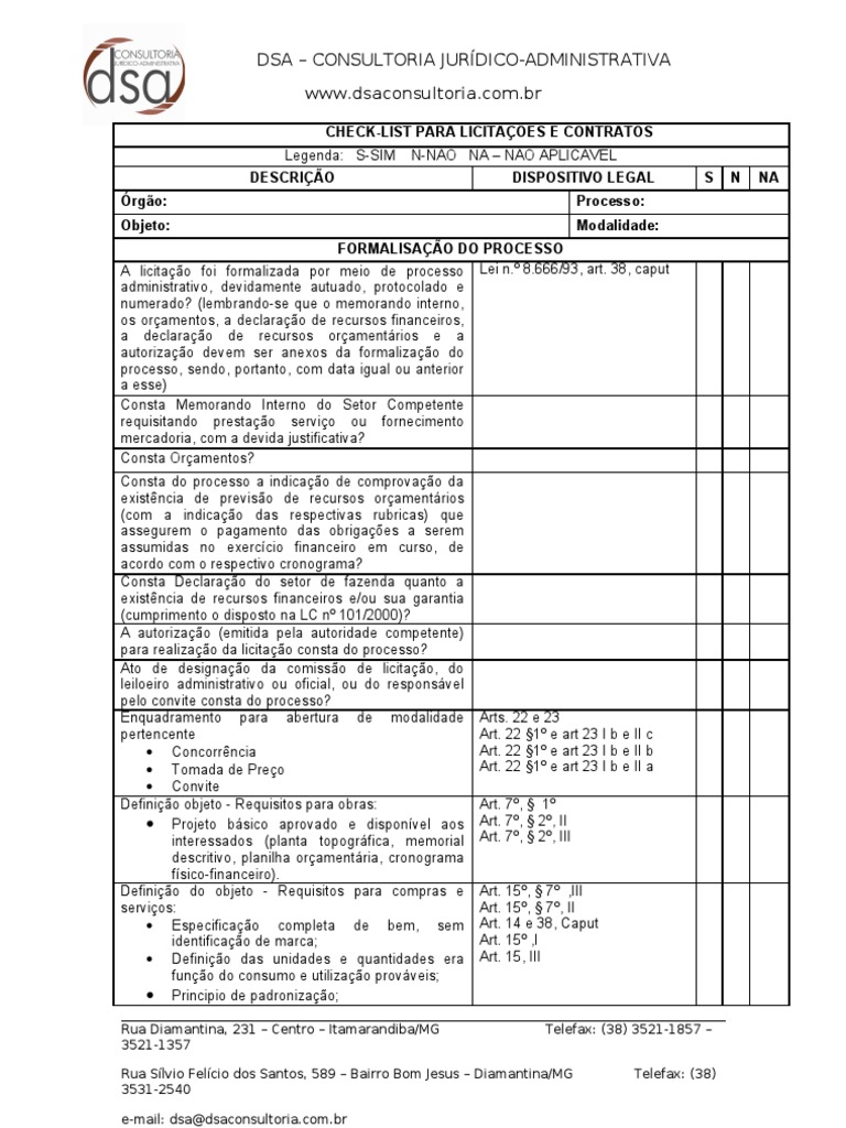 Check List Licitação | PDF | Estatuto | Governo