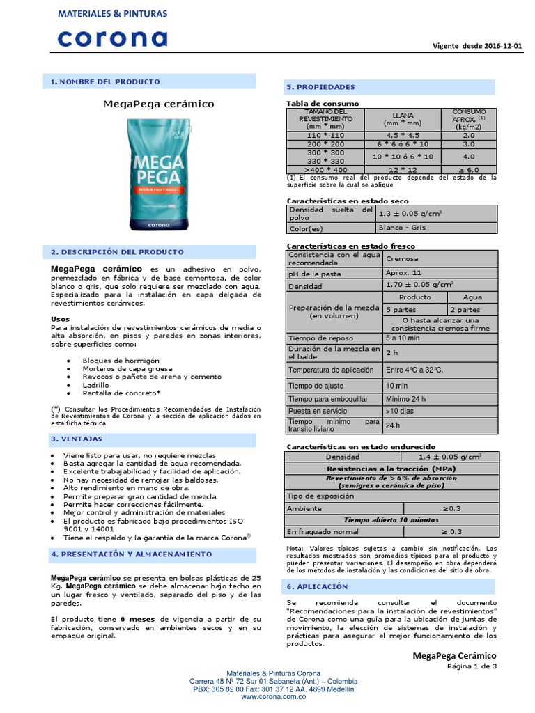 FT Mega Pega Corona | PDF | Hormigón | Loseta