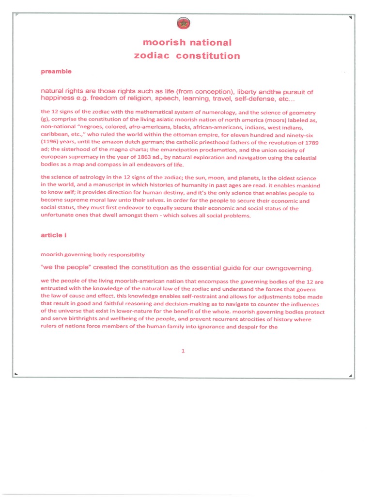 Moorish National Zodiac Constitution 01-04-2022 | PDF