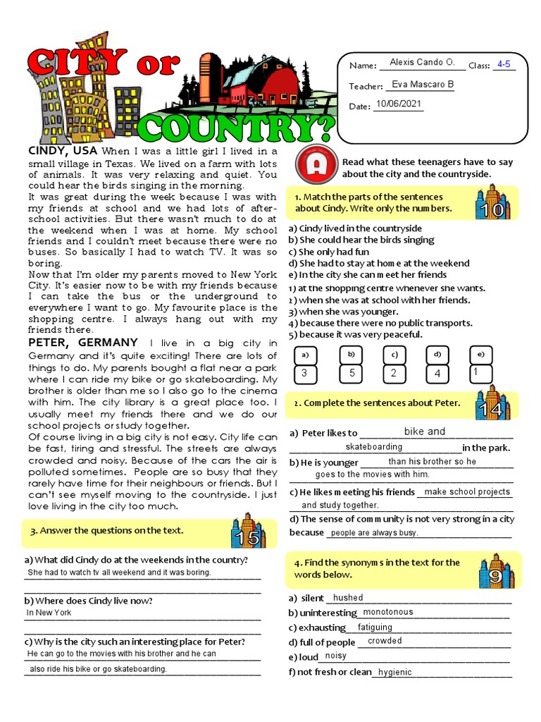 City Vs Countryside Reading Task | PDF | Language Arts & Discipline ...
