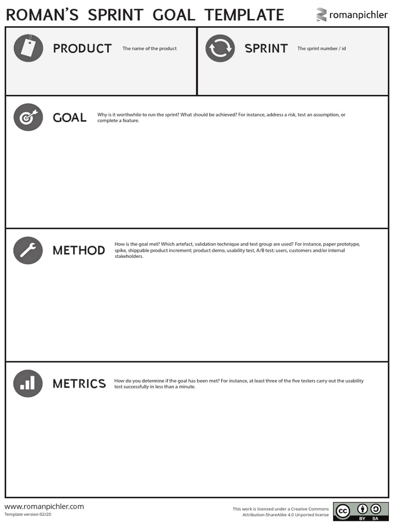 Roman Pichler's Sprint Goal Template | PDF