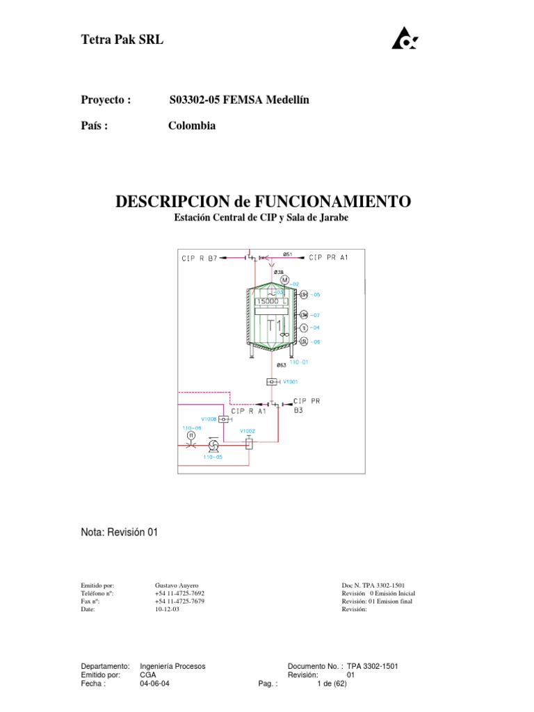 Funcionamiento CIP y Sala de Jarabe Tetra Pak | PDF | Agua | Tanques