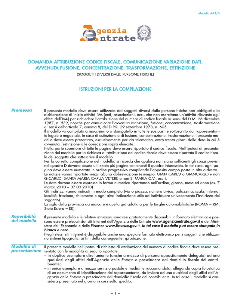 Istruzioni Per La Compilazione AA5 - 6 - AA5 - Istruzioni | PDF