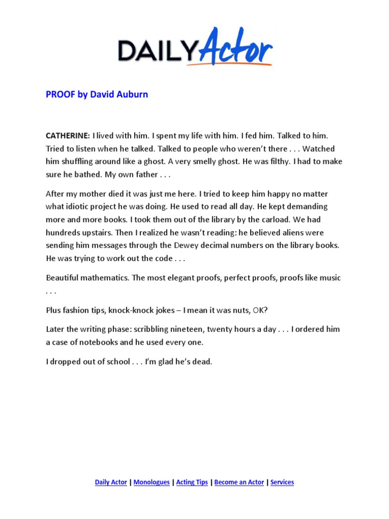 Monologue From Proof - Catherine | PDF