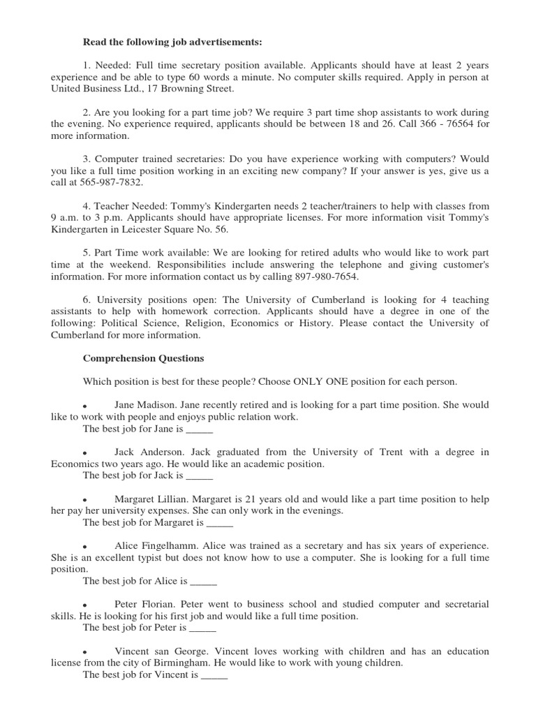 Job Advertisements - Exercises | PDF | Teachers
