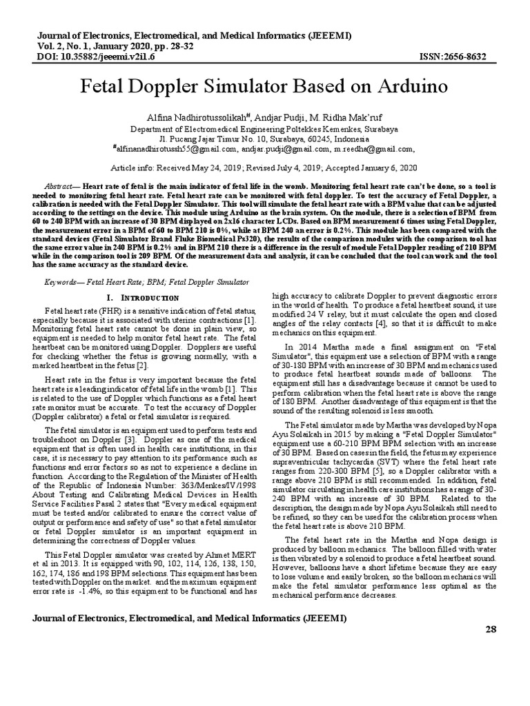 Fetal Doppler Simulator Based On Arduino: Alfina Nadhirotussolikah, Andjar Pudji, 0 5LGKD 0DN ...