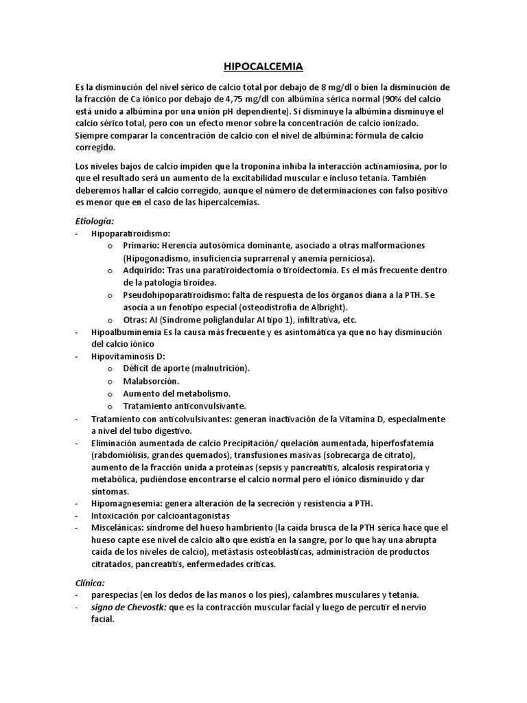 Hipocalcemia | PDF | Enfermedades y trastornos humanos | Medicina CLINICA