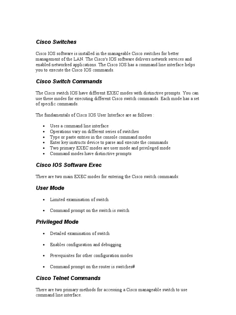 Cisco Switches Pdf Network Switch Command Line Interface