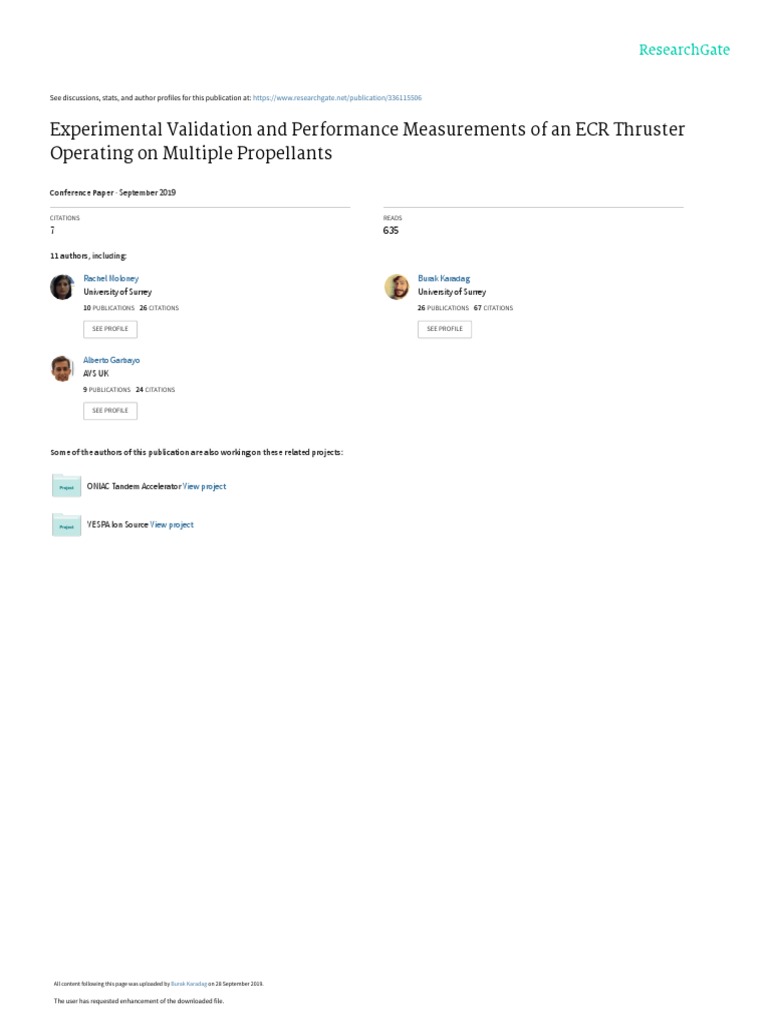 Experimental Validation and Performance Measurements of An ECR Thruster ...