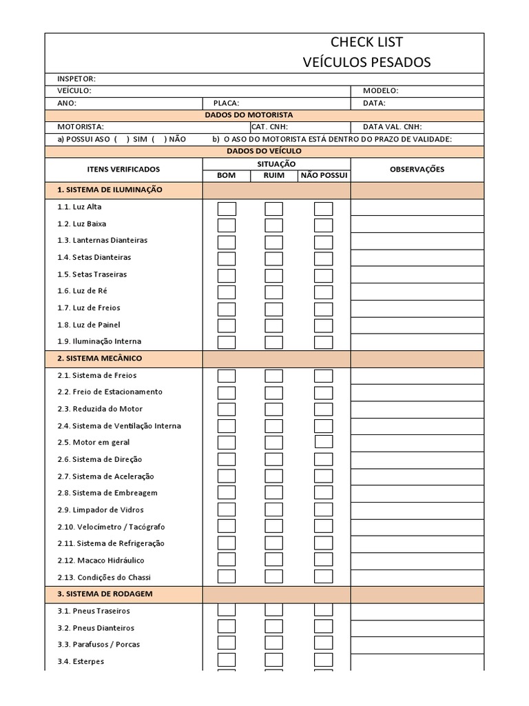 Modelo de Check List Veiculos CDMT | PDF | Engenharia de Transporte ...