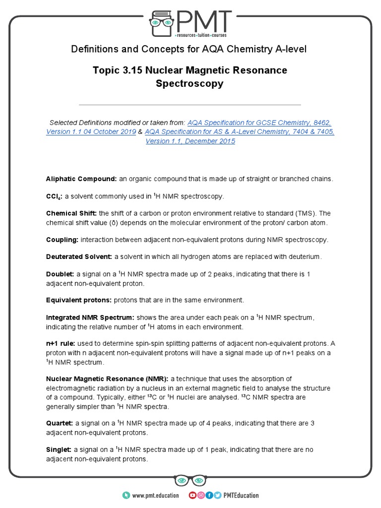 A-Level NMR Spectroscopy Guide | PDF | Proton Nuclear Magnetic ...