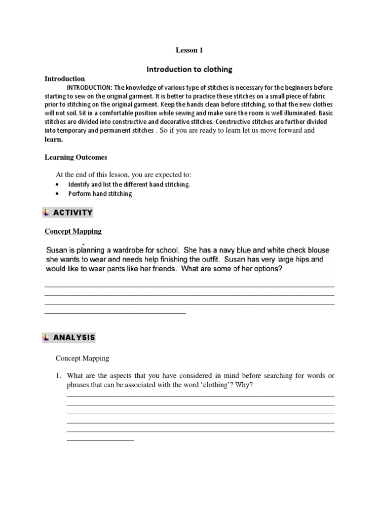 Introduction To Clothing: Lesson 1 | PDF | Yarn | Seam (Sewing)