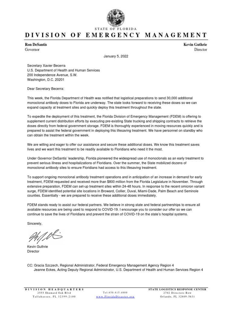 DEM To HHS Letter | PDF | Florida | United States Department Of Health ...