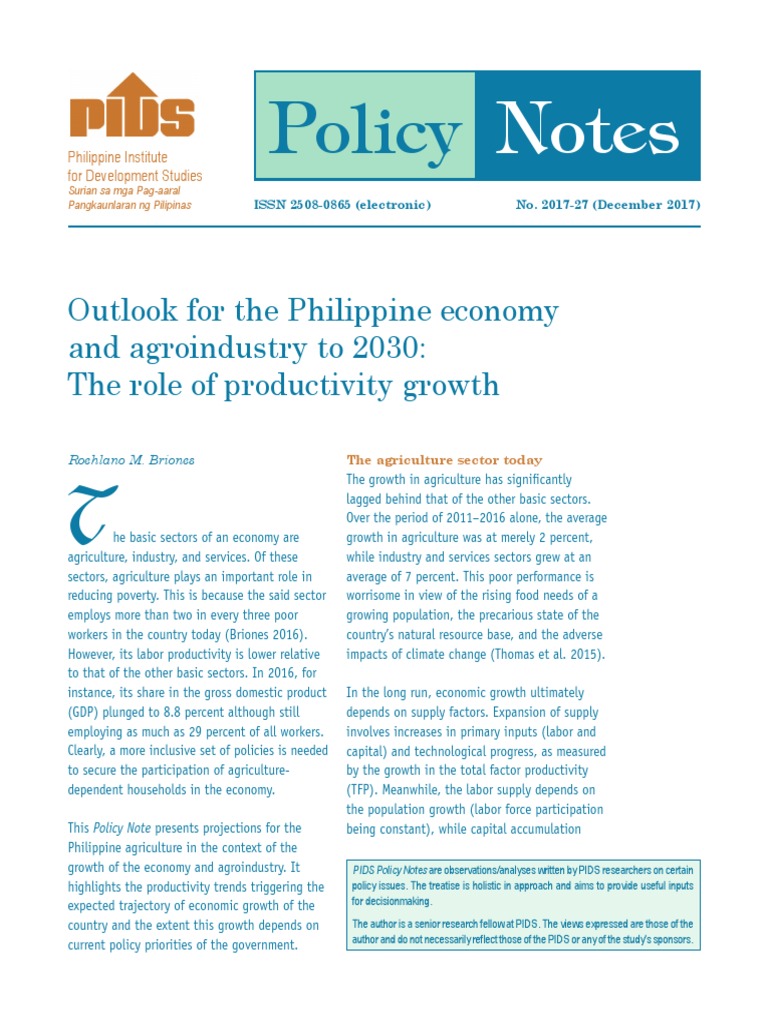 Pidspn1727 Outlook For The Philippine Economy and Agroindustry To 2030 ...