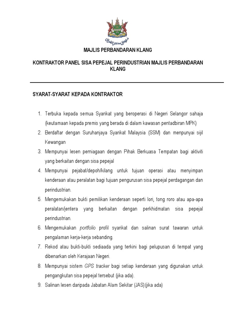 Iklan Syarat Dan QR Code Kontraktor Panel Sisa Pepejal Perindustrian | PDF