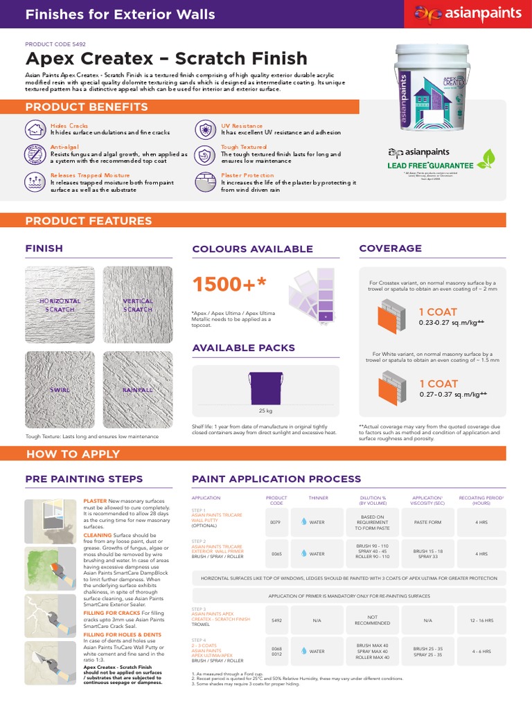 Apex Createx - Scratch Finish: Product Benefits | PDF | Paint | Plaster