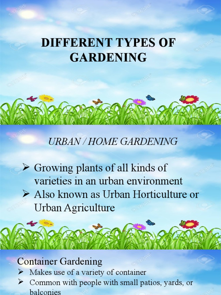 Types of Urban Gardening Methods | PDF | Gardens | Urban Agriculture