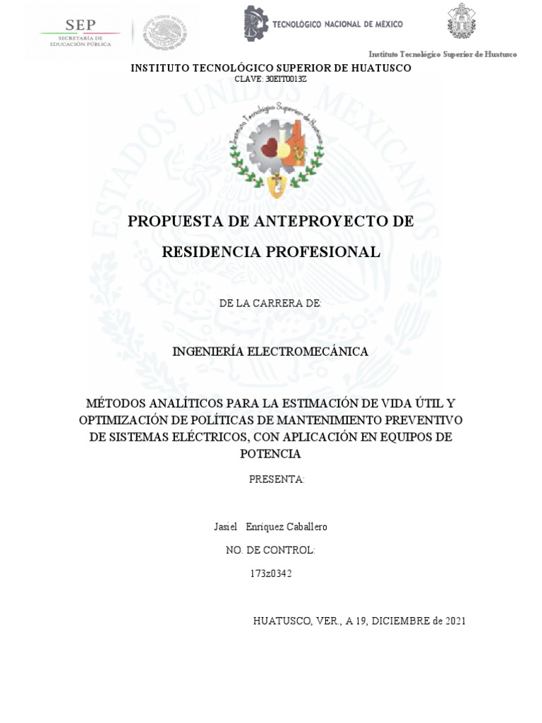Anteproyecto de Residencia Profesional Ejemplo | PDF | Ingenieria Eléctrica | Transformador