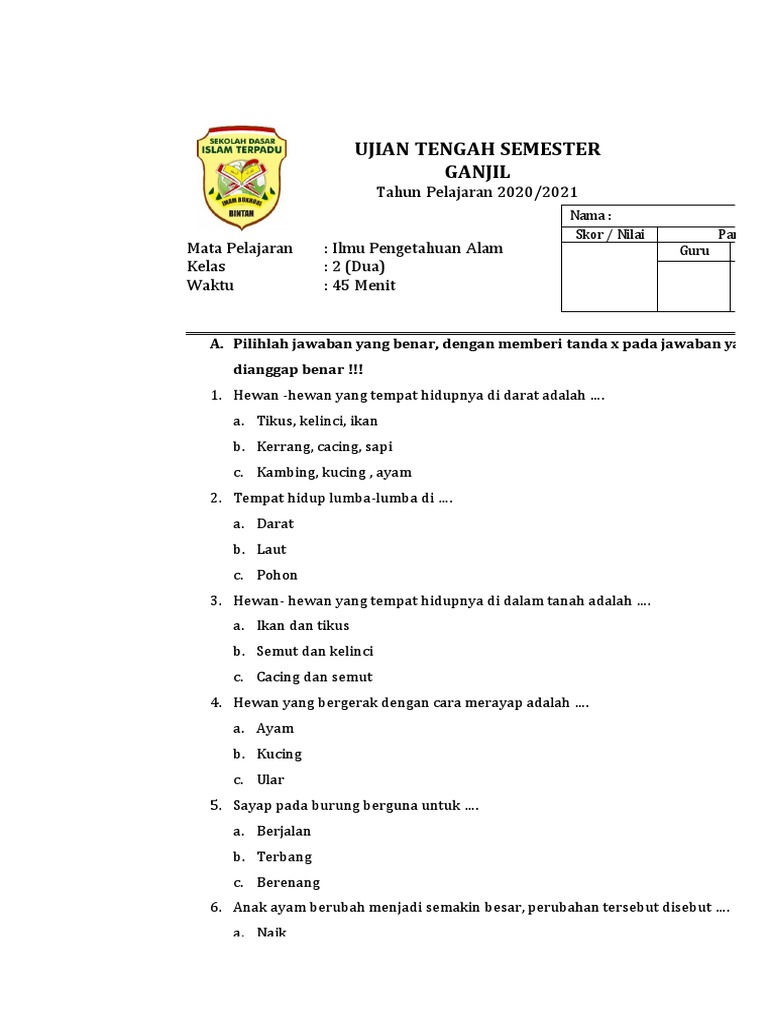 Soal IPA Kelas 2 SD | PDF