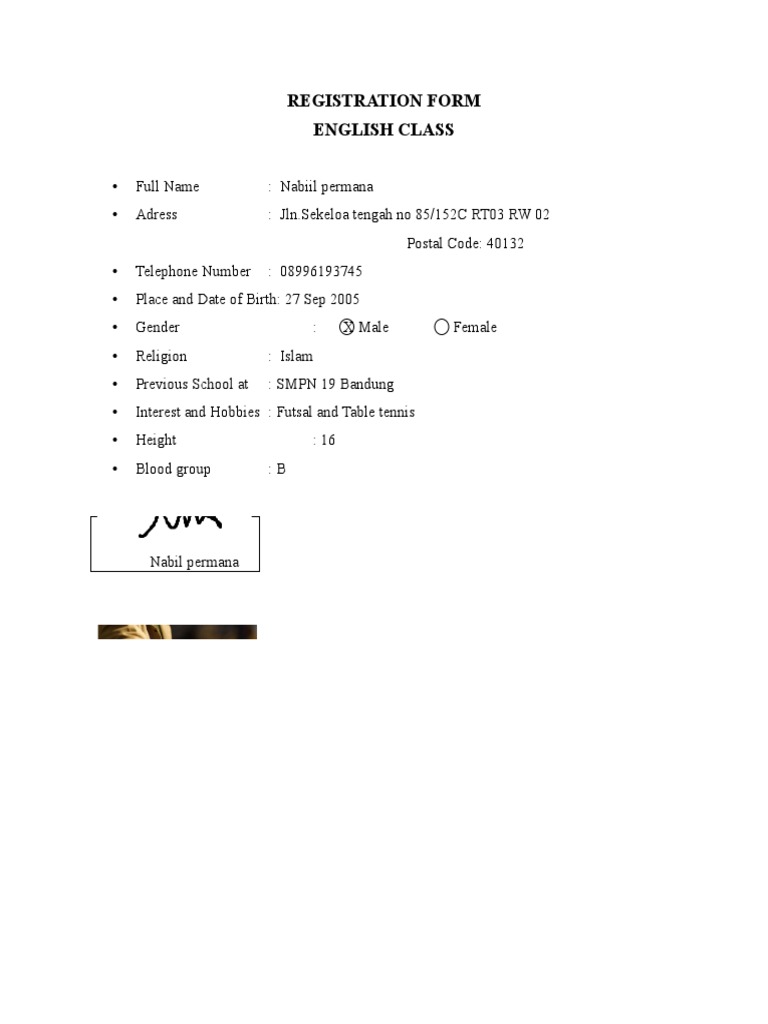 Registration Form English Class | PDF
