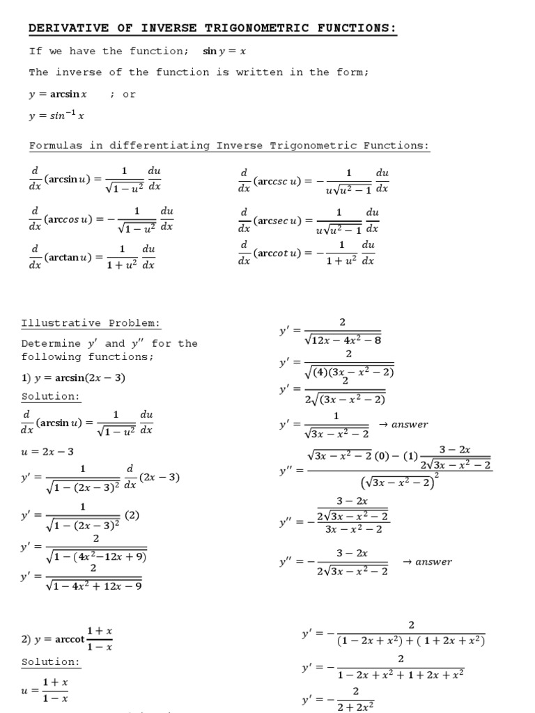 Formulas and Examples for Derivatives of Inverse Trigonometric ...